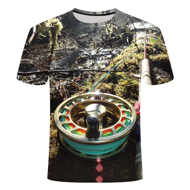 New style fishT shirt, fish line rotary pattern T shirt, round collar ...