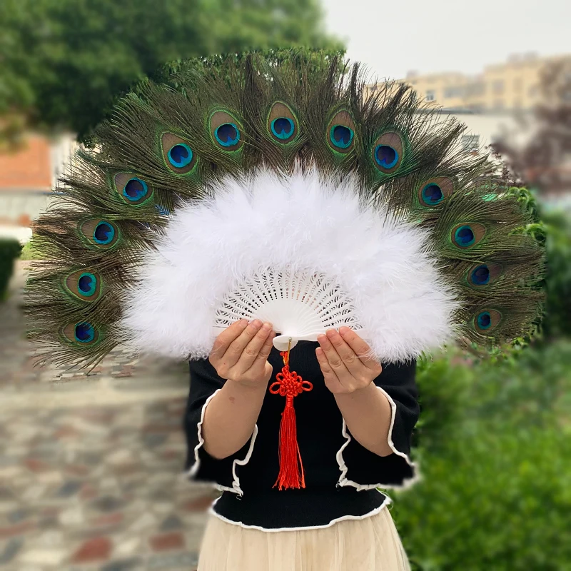 Peacock Feather Fan Foldable Hand Fan Palace Decorative Fans Wedding ...