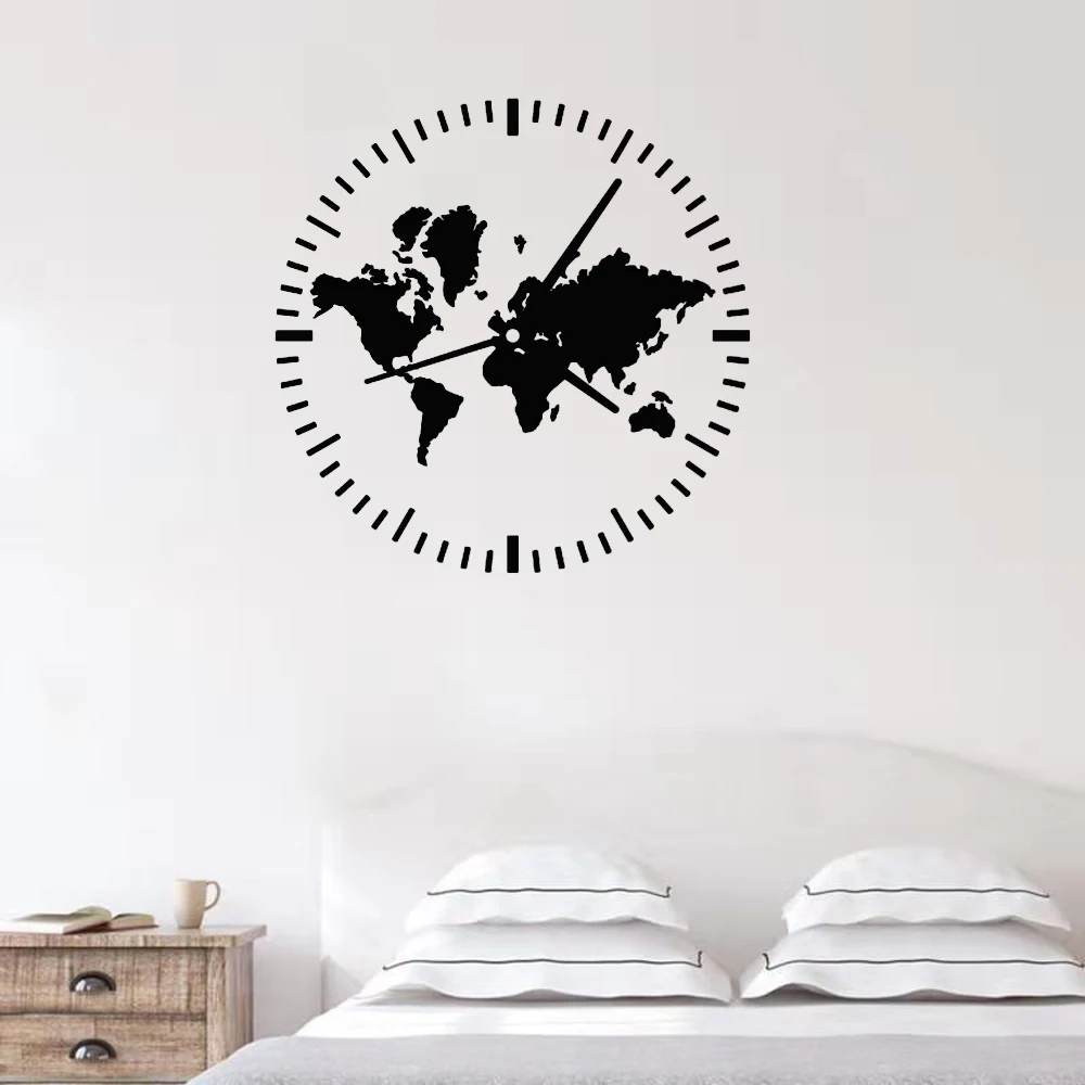 Clock-Wall-Decal-Travel-Tourism-Abstract-World-Map-Vinyl-Window ...