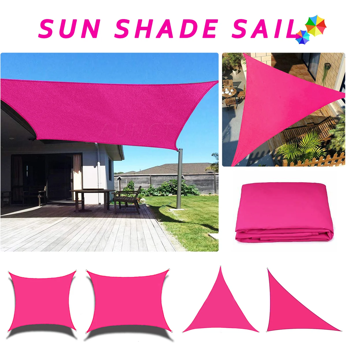 Rose Red 300d Waterproof Sun Shade Sail Square Rectangle Triangle ...