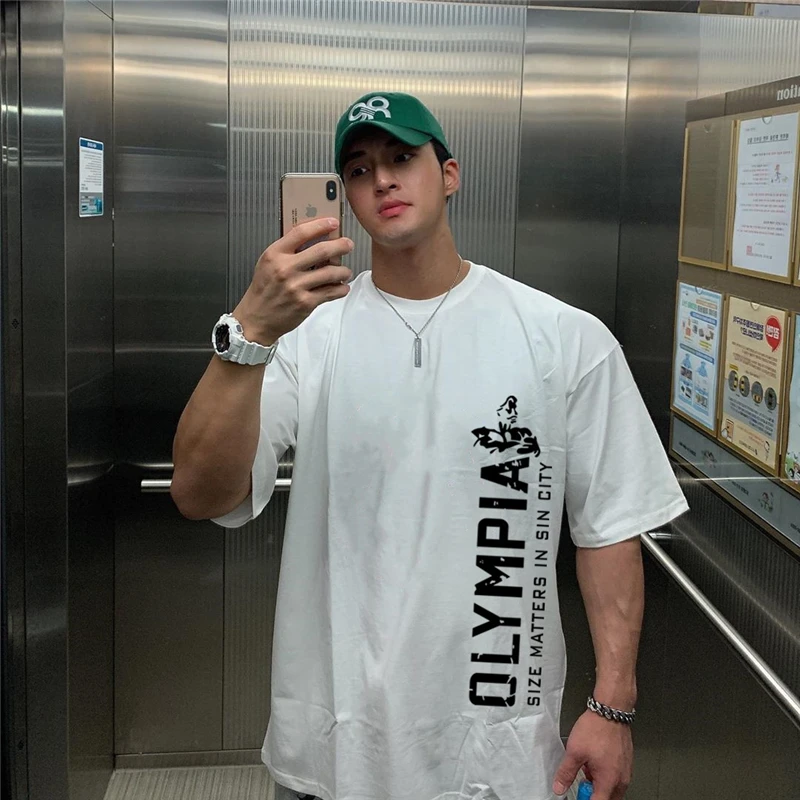 Men's Oversized T shirt Solid Color Gym Clothing Bodybuilding Fitness ...