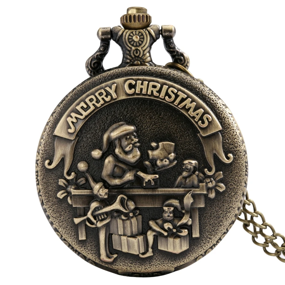 Bronze Merry Christmas Santa Claus Design Quartz Pocket Watch Necklace ...