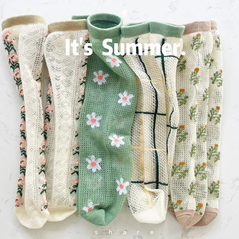 Summer-Comfortable-Design-Little-Girls-Fashion-Floral-Thin-High-Socks ...