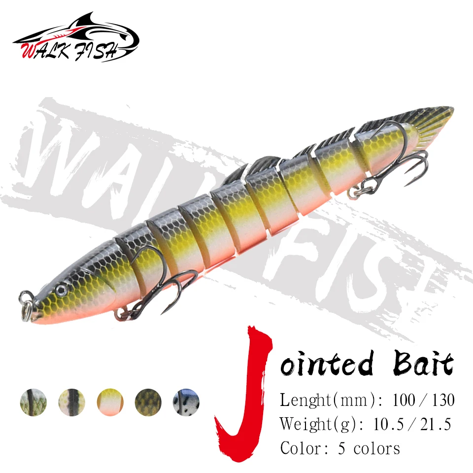 WALK FISH Jointed Fishing Lure 9 Segment Bait 100MM/130MM 3D Eyes ...