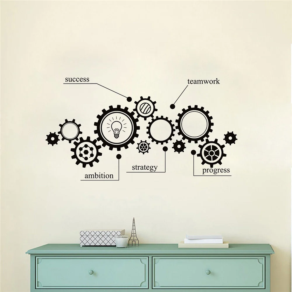 Gear Mechanism Engineering Wall Vinyl Decal Sticker Teamwork Office ...