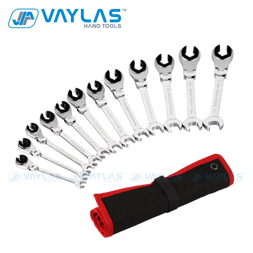 8-19mm Ratchet Flare Nut Wrench Set Metric Full Sizes 12 Pcs Flex Head ...
