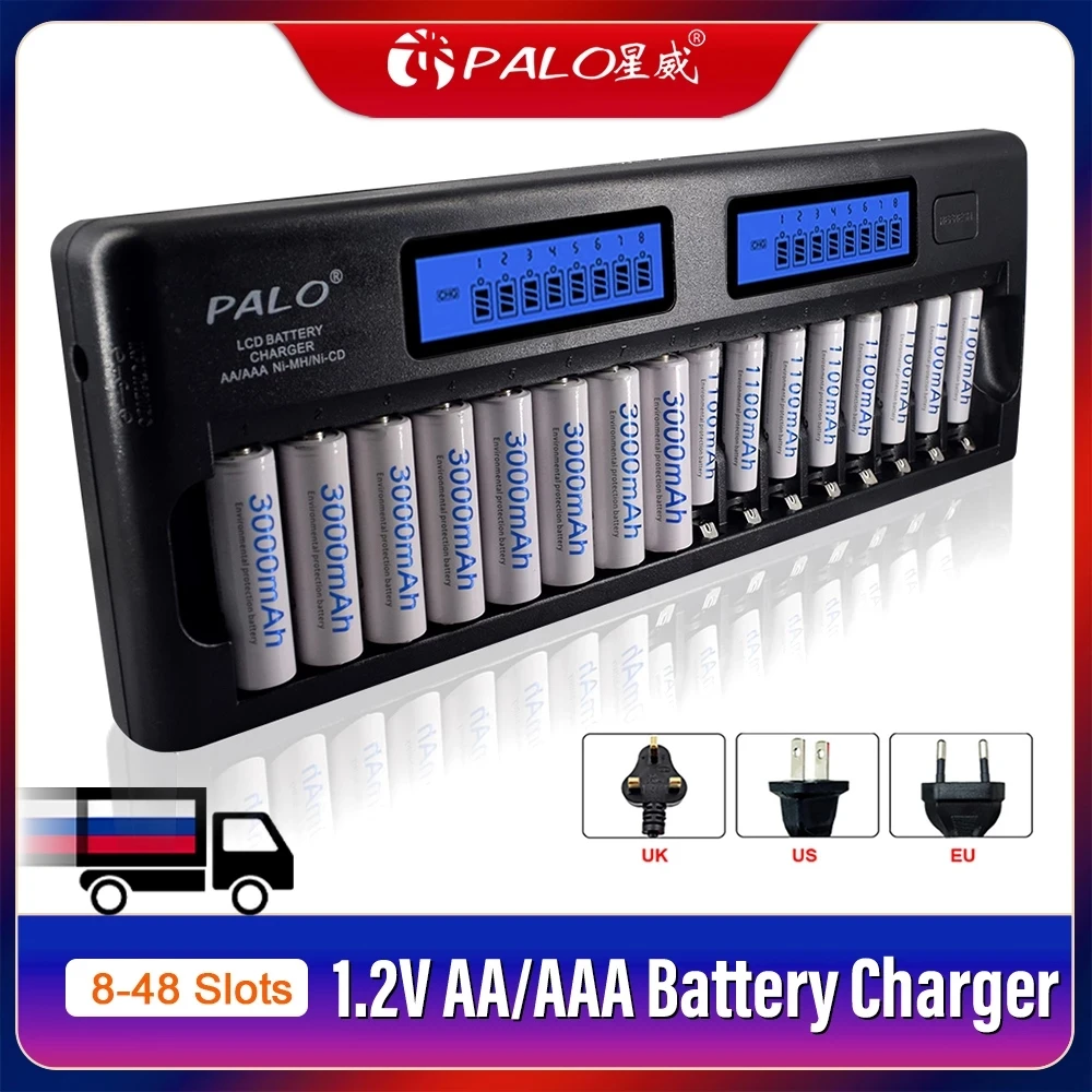 Palo 12-48 Slots Smart Charger Lcd Display Intelligent Battery Charger For 1.2v Aa Aaa Ni-mh ...