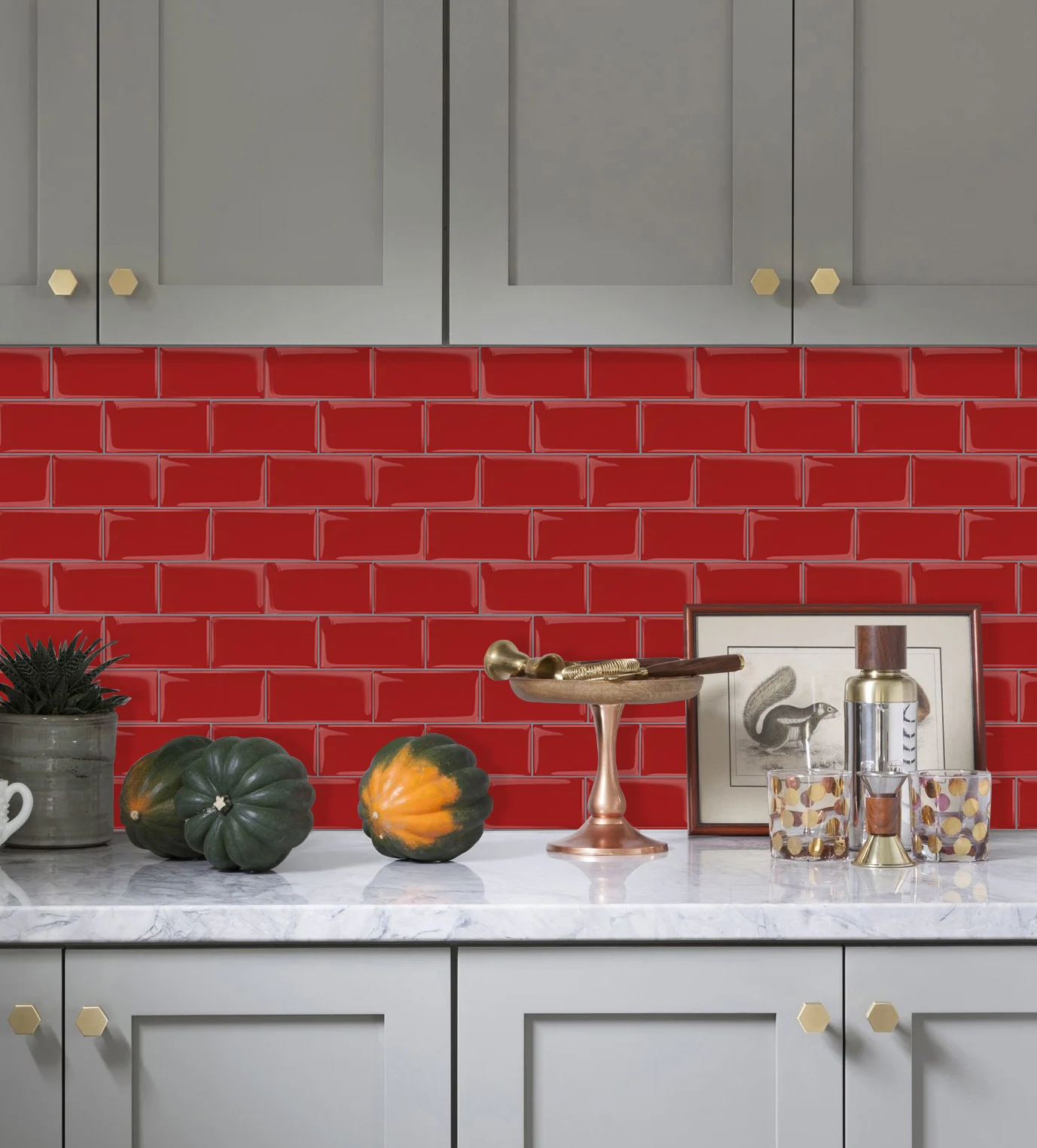 Red Subway Tile Kitchen