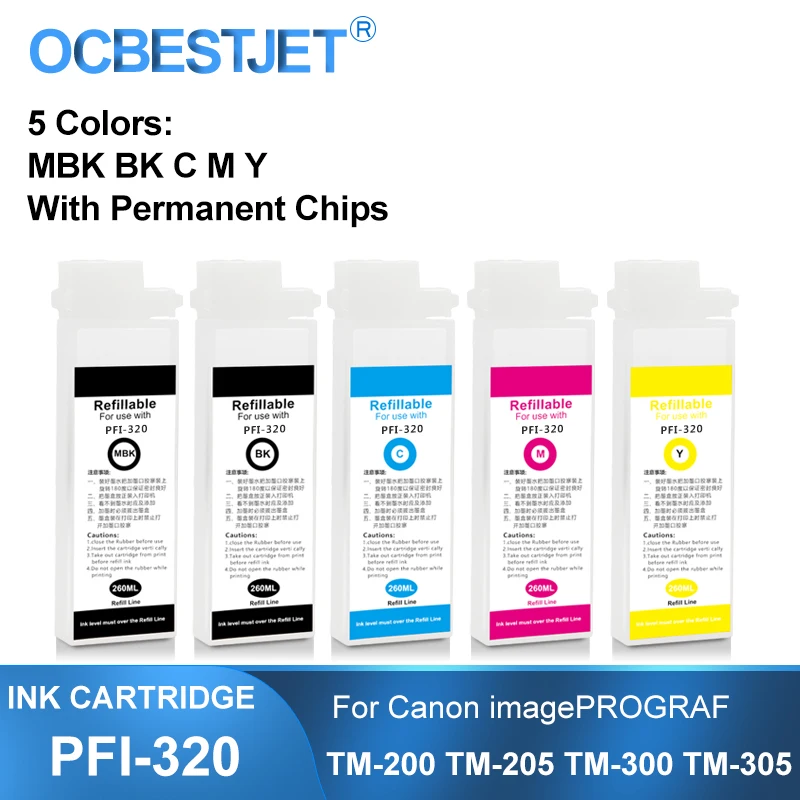 Pfi-320 Pfi320 Refillable Ink Cartridge With Permanent Chips For Canon ...