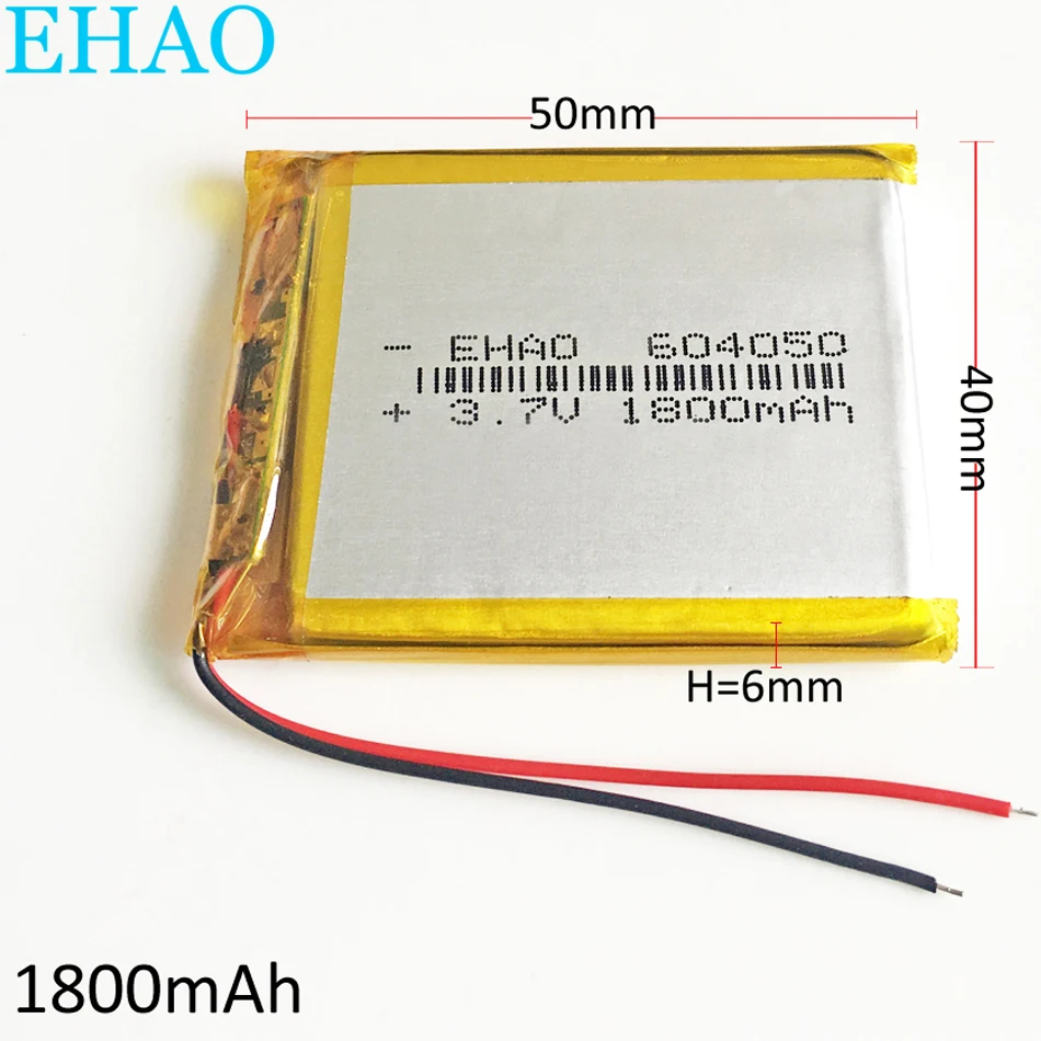 Batería recargable li po de polímero de litio, 3,7 V, 1800mAh, 604050 ...
