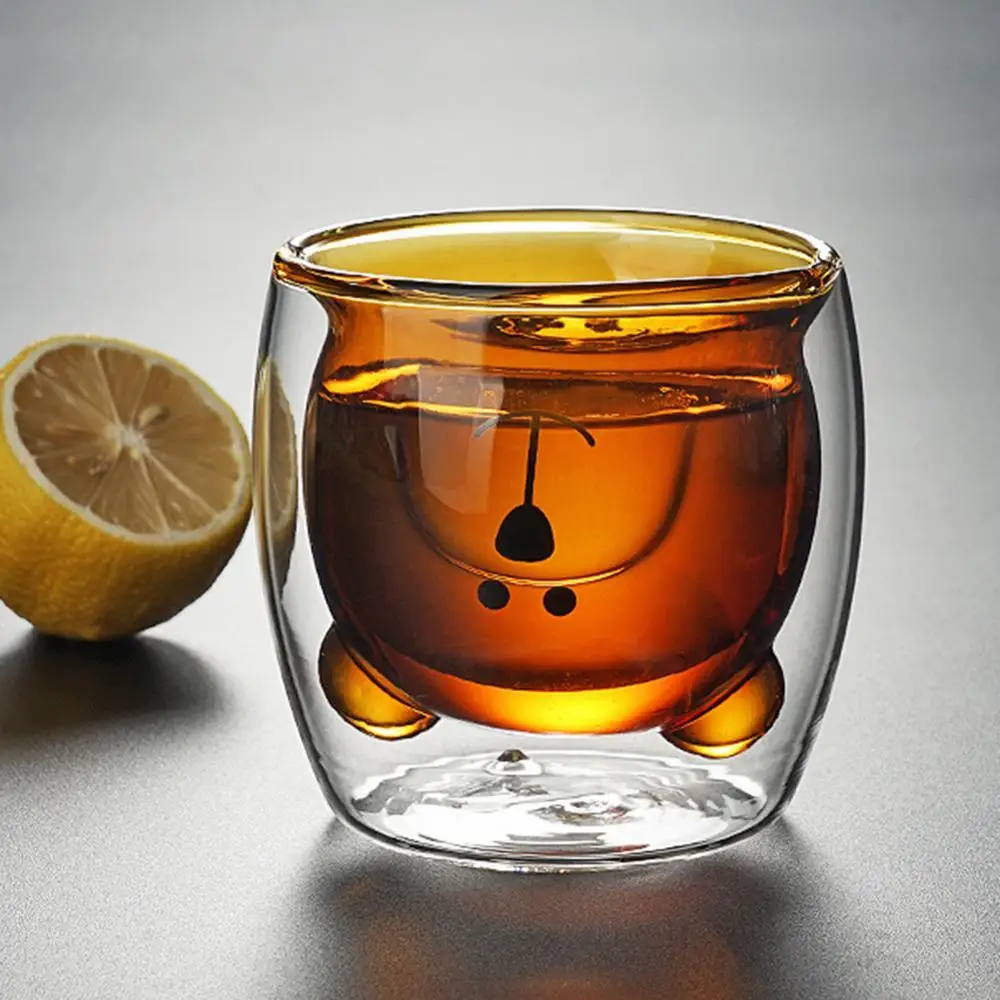 250ml 컵 투명 곰 유리 커피 컵 위스키 맥주 더블 레이어 머그잔 Drinkware 더블 레이어 단열 머그잔투명