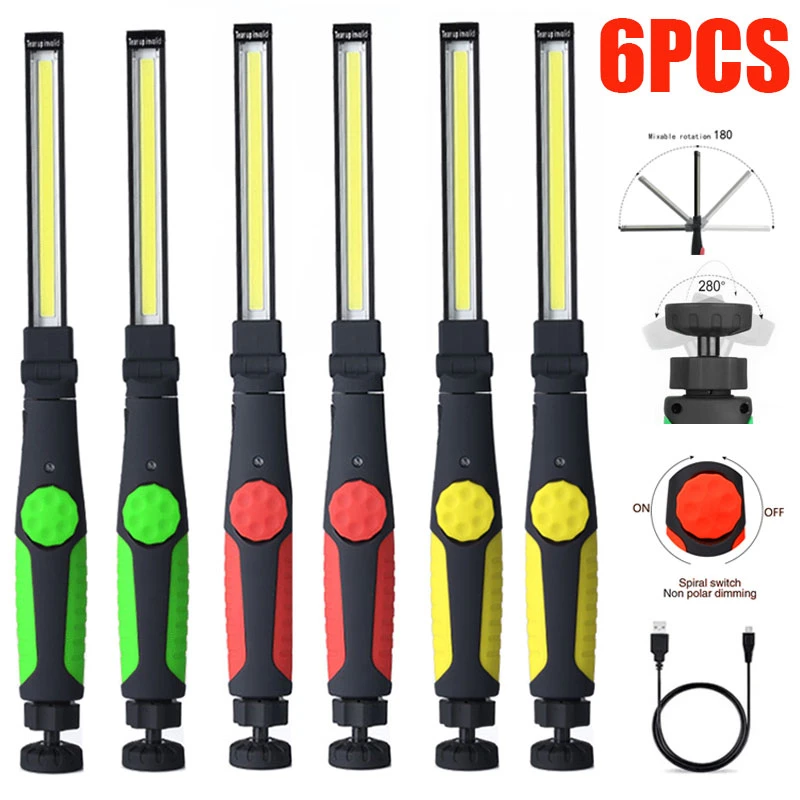 1/3/6Pack Folding Flashlight Led Work Light Rechargeable Strip Lamp ...