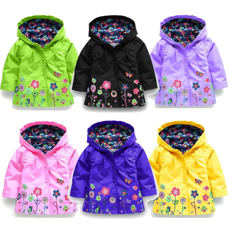 Flowers Girls Jackets Autumn Waterproof Kids Jacket Windbreaker Coat ...