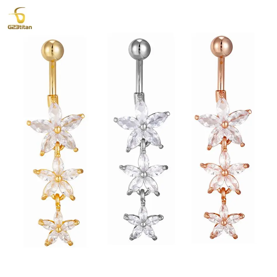 10mm 14g Navel Ring Crystal Stars Pentagram Dangling Belly Button ...