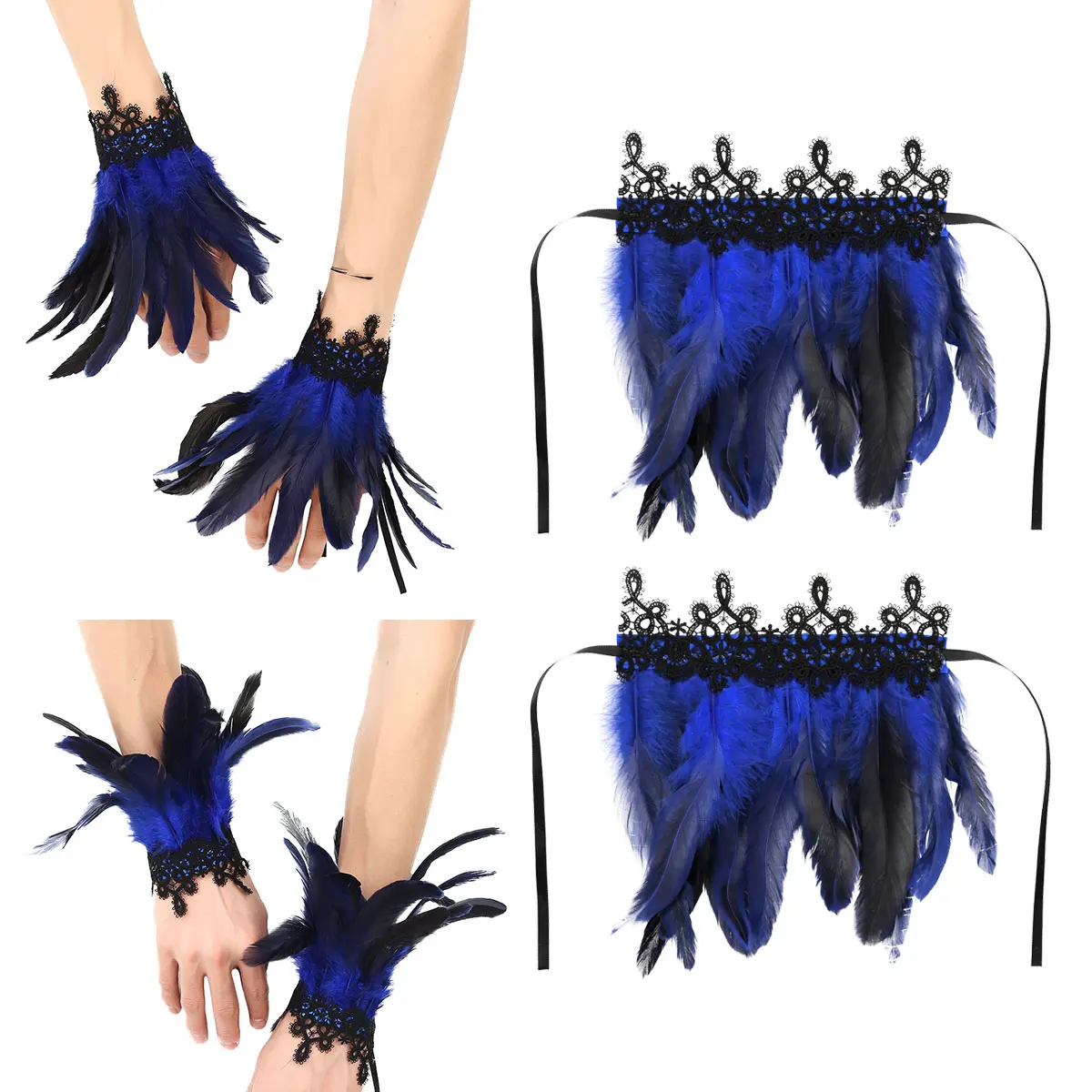 DIY Feather Wrist Cuffs Faux Pearl/Lace Real Natural Dyed Rooster ...
