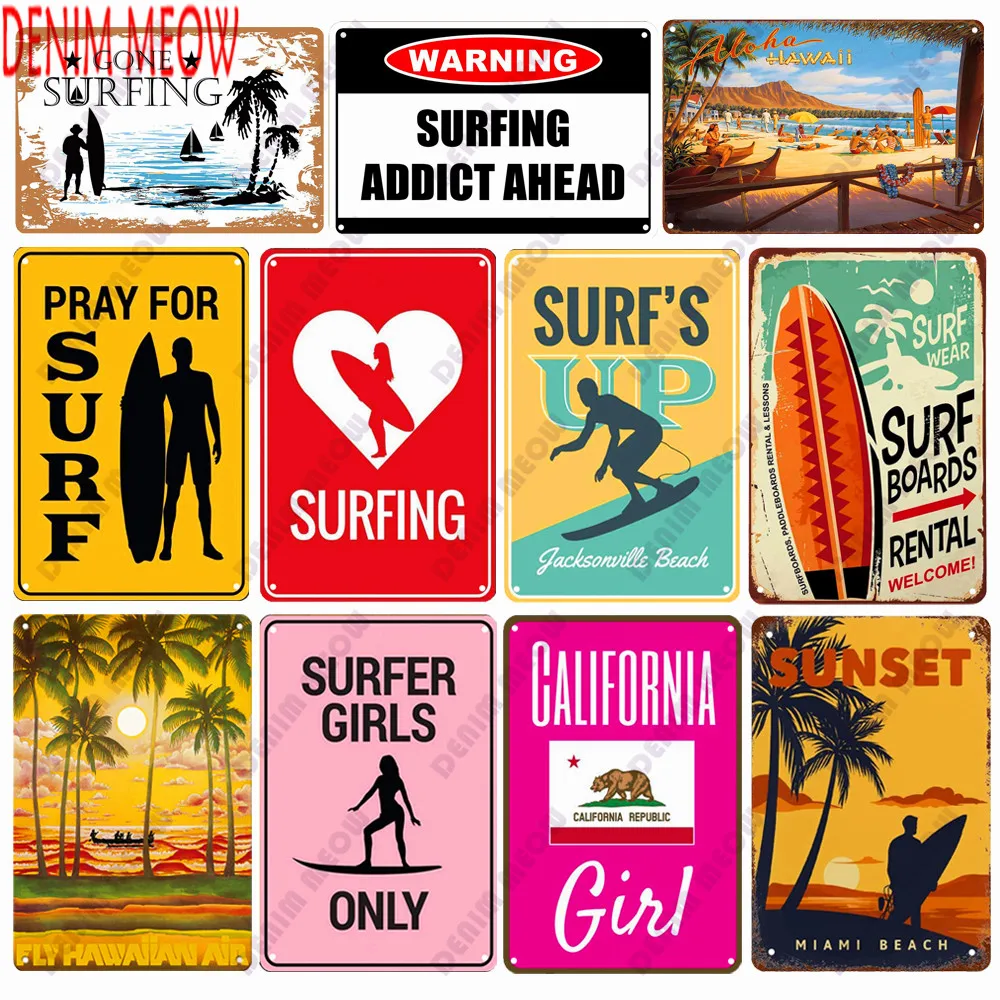 Surfer Zone Metal Tin Sign Vintage Beach Metal Plates Shop Bar Sign ...