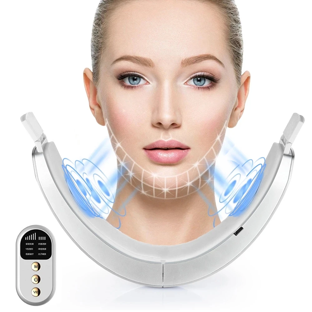 EMS Face Lifting Machine Massager Slimming Double Chin Reducer Blue LED ...