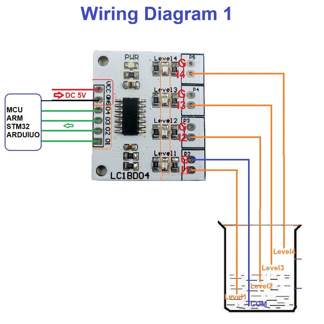 Dc 5v 4 Digital Water Level Indicator Board Liquid Sensor Controller ...