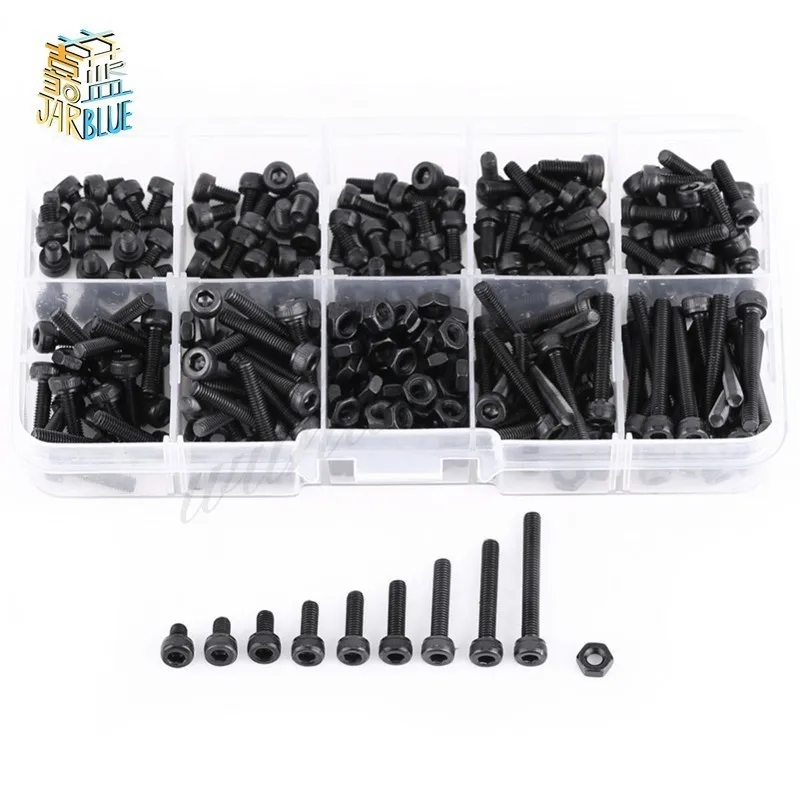 300pcs/set M2 M2.5 M3 Cap Head Hex Socket Bolt Screw Nut Assortment Set ...