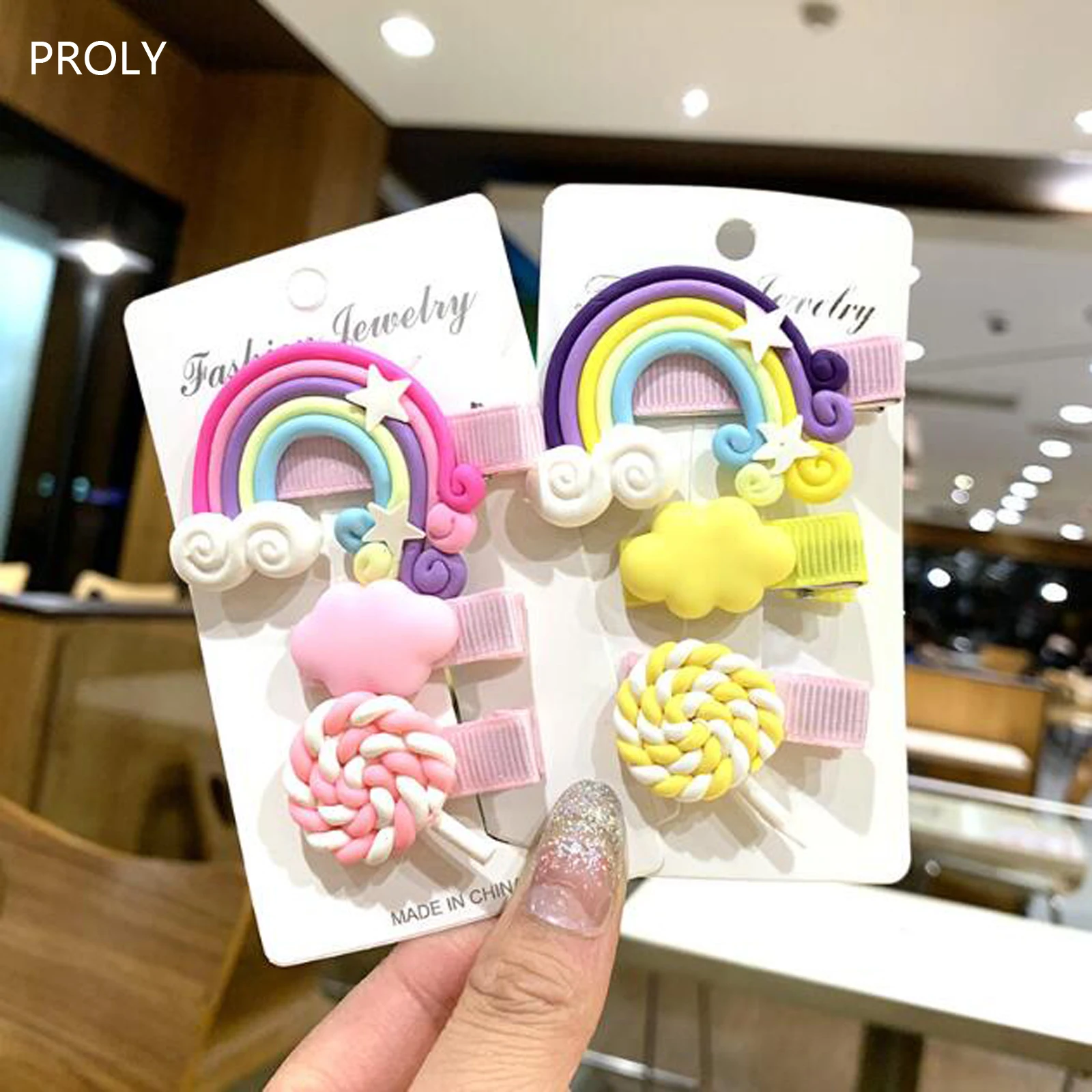 PROLY 3/Pcs/Set 키즈 레인보우 바레트 세트 소녀 우아한 헤어 액세서리 캔디 컬러 예쁜 헤어 클립 최고 품질의 모자를 ...