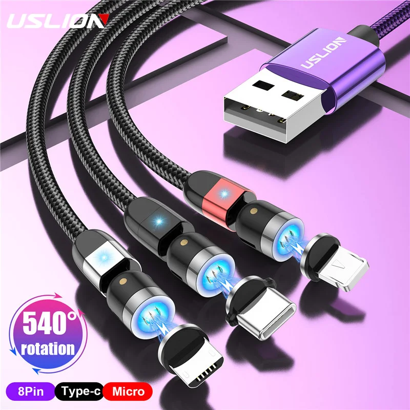 USLION Cable USB magnético de carga rápida, Cable Micro USB tipo C para teléfono móvil Android ...