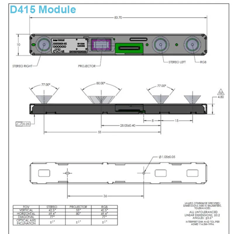 Intel realsense D415 D430 модуль комплект 3D камера модуль глубины с ...