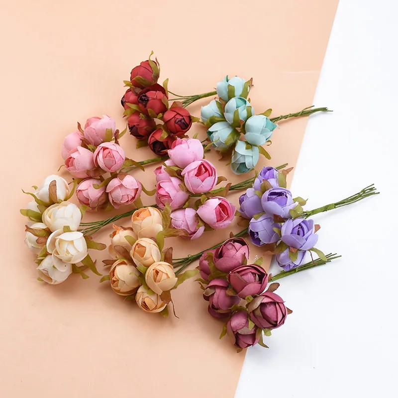 6pcs Bouquet Multicolor Silk Roses Bouquet Vases For Home Decor Wedding ...