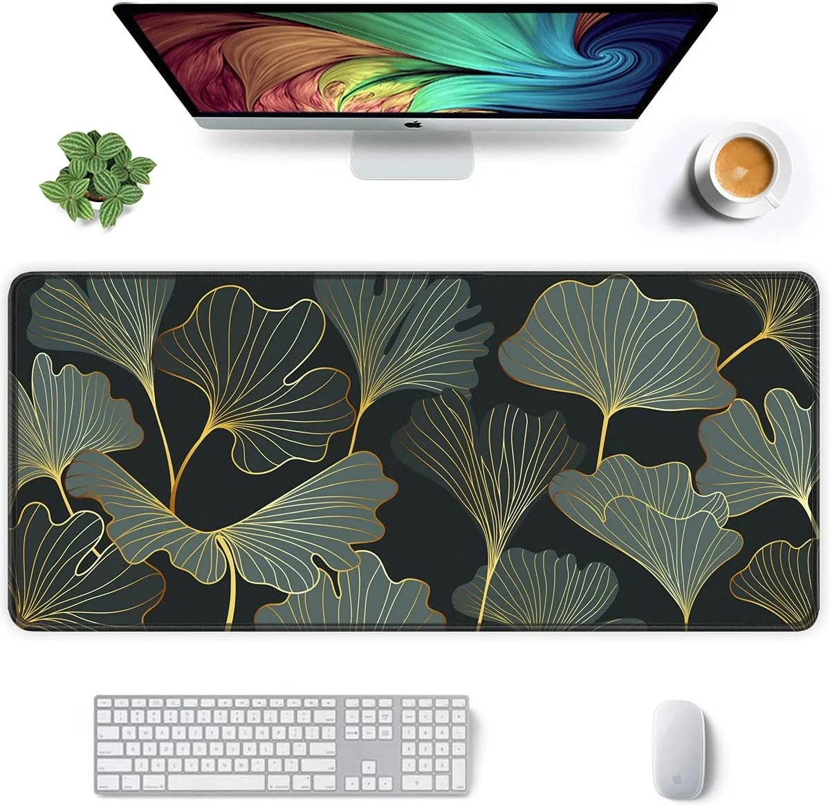 Black Gold Green Leaves Mouse Pad Gamer Computer Gaming New Mousepad ...