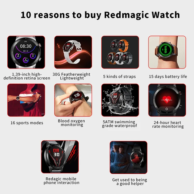 Global Version REDMAGIC Watch 1.39 inch AMOLED Smart Watch Blood Oxygen ...