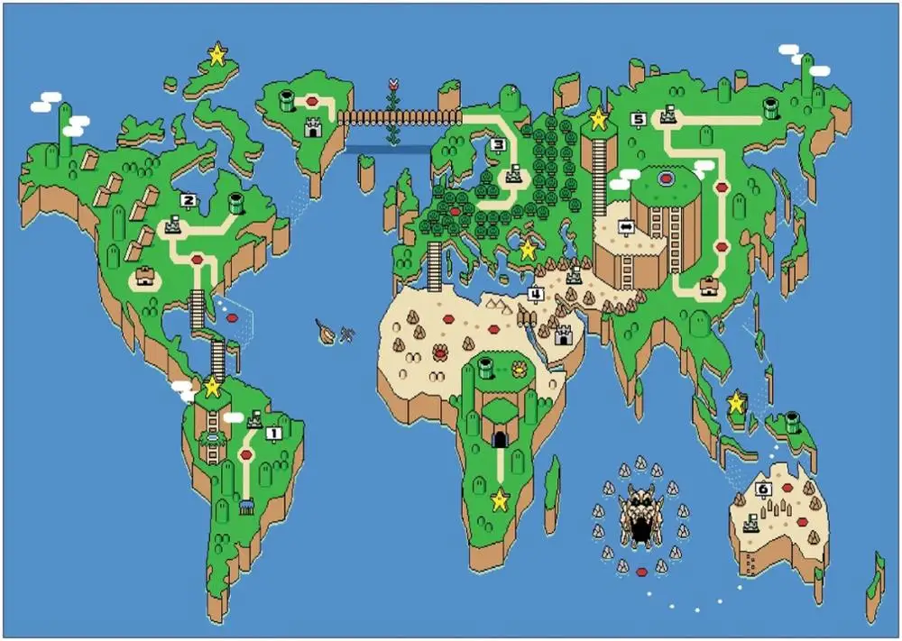 Super Mario World Retro Gaming Map Art Film Print Silk Poster Home Wall ...