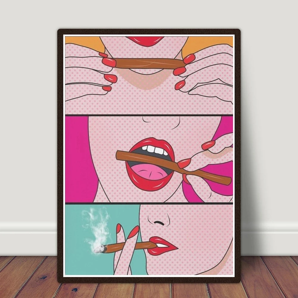 Weed Sexy Lady Canvas Poster and Prints Modern Cigarette Style Wall Art ...