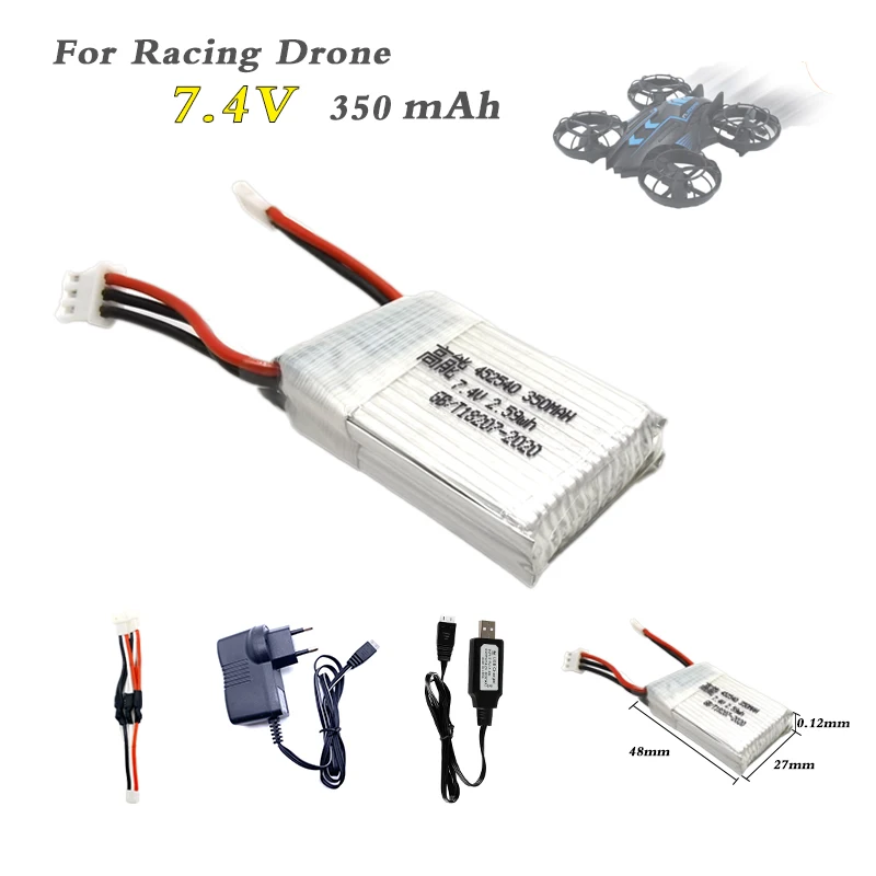 7.4v 350mah 25c Lipo 2s Battery With Lipo Charger Rc Parts For Mjx X401h X402 Jxd 515 515w 515v ...
