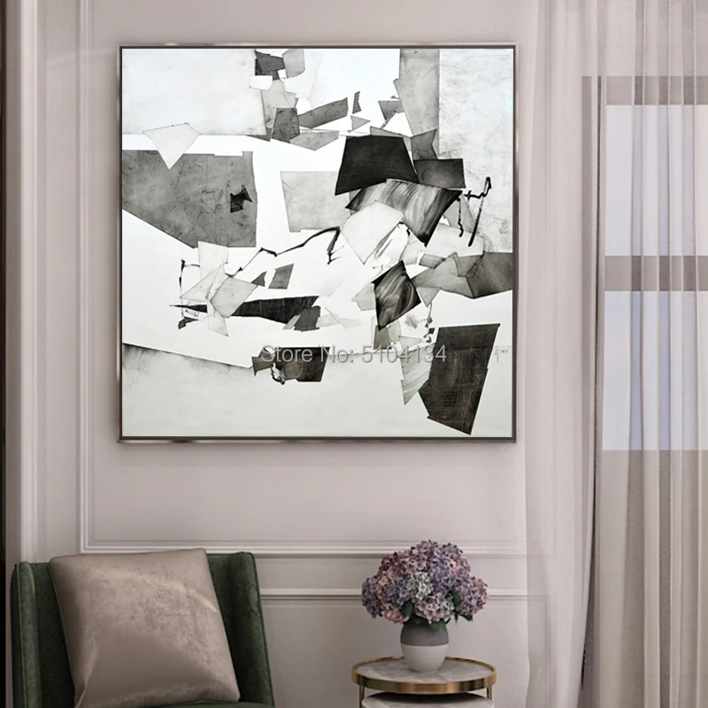 Высокое качество, абстрактная серая и белая картина маслом на холсте ...