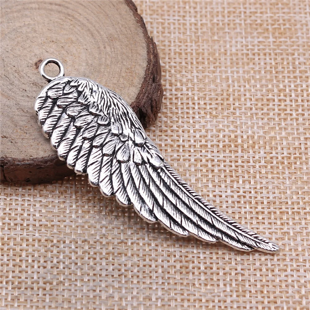 WYSIWYG 2pcs 66x20mm Antique Silver Color Wing Pendants Charm Big Angel ...