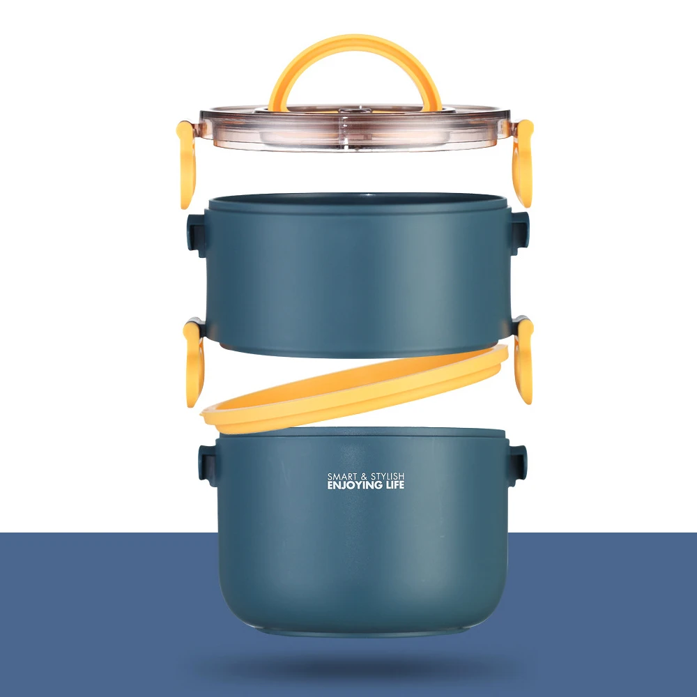 LUNCH BOX,Double Blue--Boîte à déjeuner ronde à Double couche avec ...