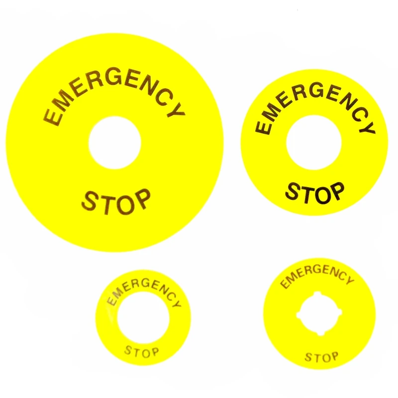 Yellow Emergency Stop Pushbutton Switch Accessory Warning Legend Label ...