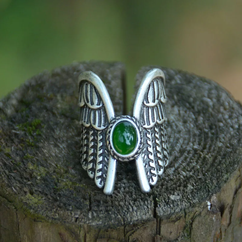 Handmade Angel Wings Ring Women Men Feather Gem Rings Gothic Punk Ring ...