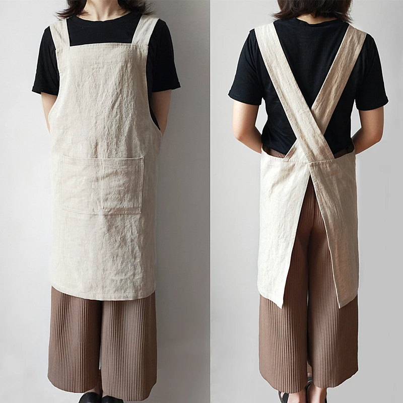 Cotton And Linen Apron Smock Women Men kitchen Anti-fouling Milk Tea ...