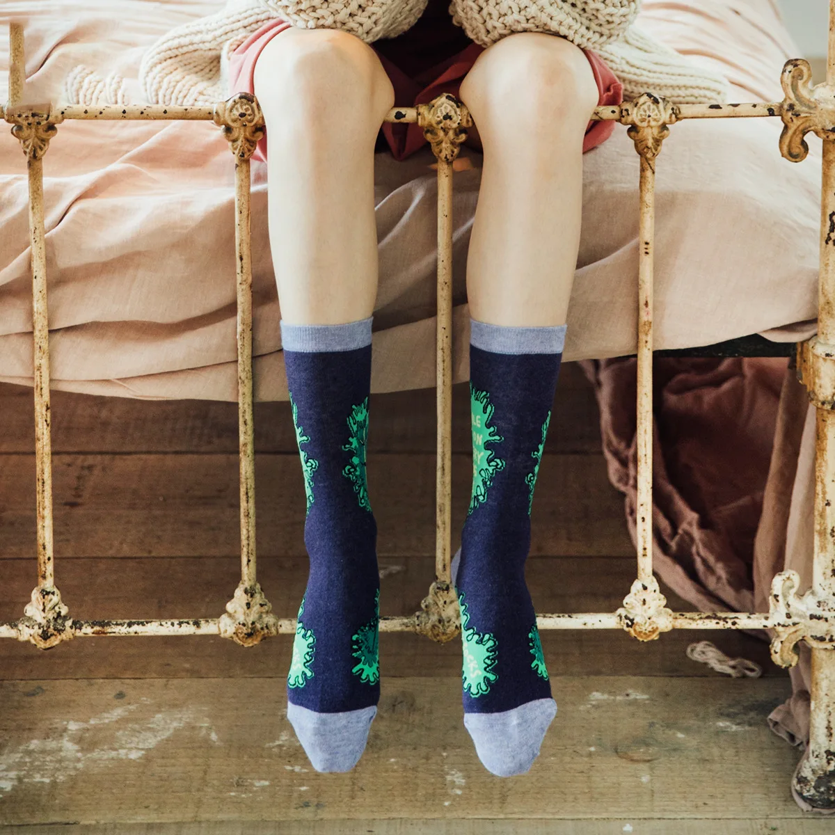 Chaussettes,Chaussettes à motif de fleurs colorées pour femmes, motif d ...