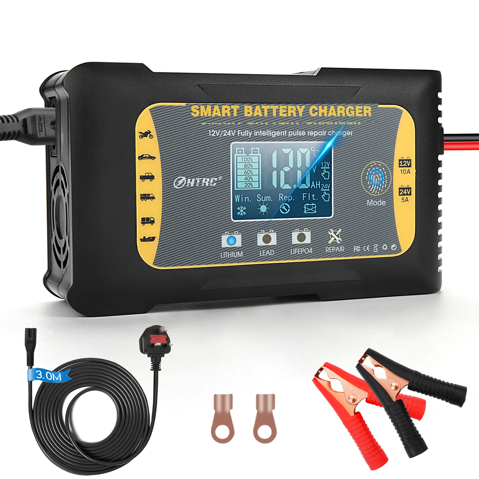 HTRC Car Battery Charger 12V/24V 10A/15A 7 Stage Automatic Charging For ...