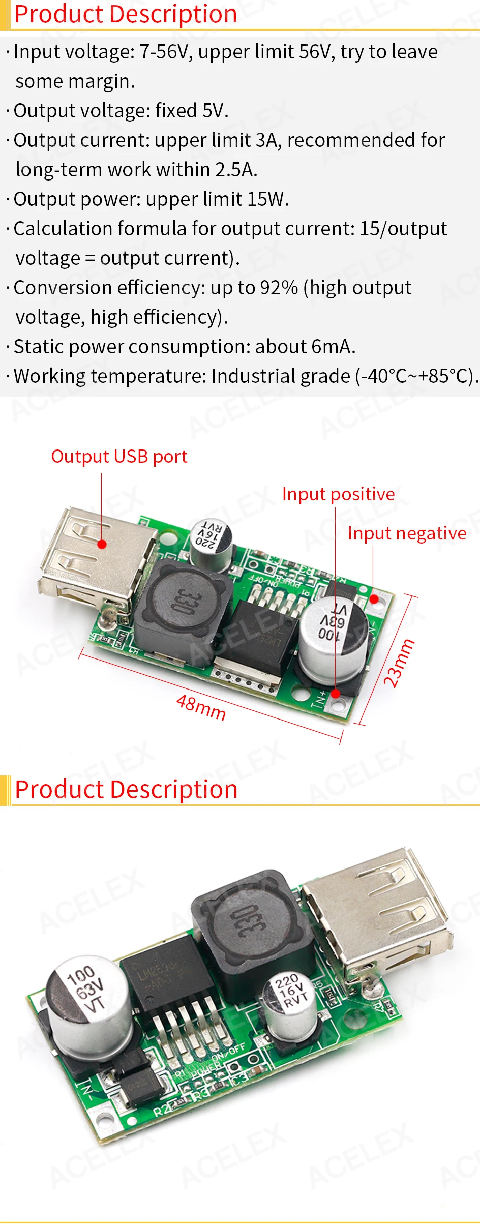 Module de carte de convertisseur abaisseur, Module de chargeur USB 9V 12V 24V 36V 48V à 5V 3A ...