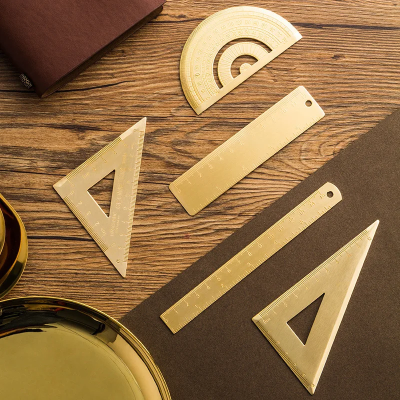 Vintage Brass Ruler Triangle Ruler Protractor School Kids Gift Set ...