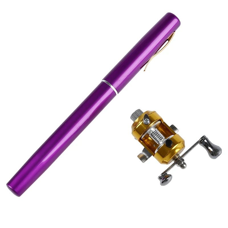 MINI POCKET PEN FISHING ROD POLE WITH GOLDEN BAITCASTING REEL SET ...