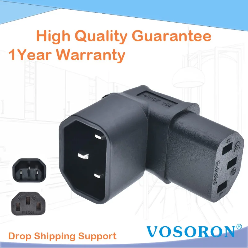 IEC 320 C14 to C13 Right Angle AC Adapter, IEC 3Pole Male to Female 90Degree Down Angle AC converter