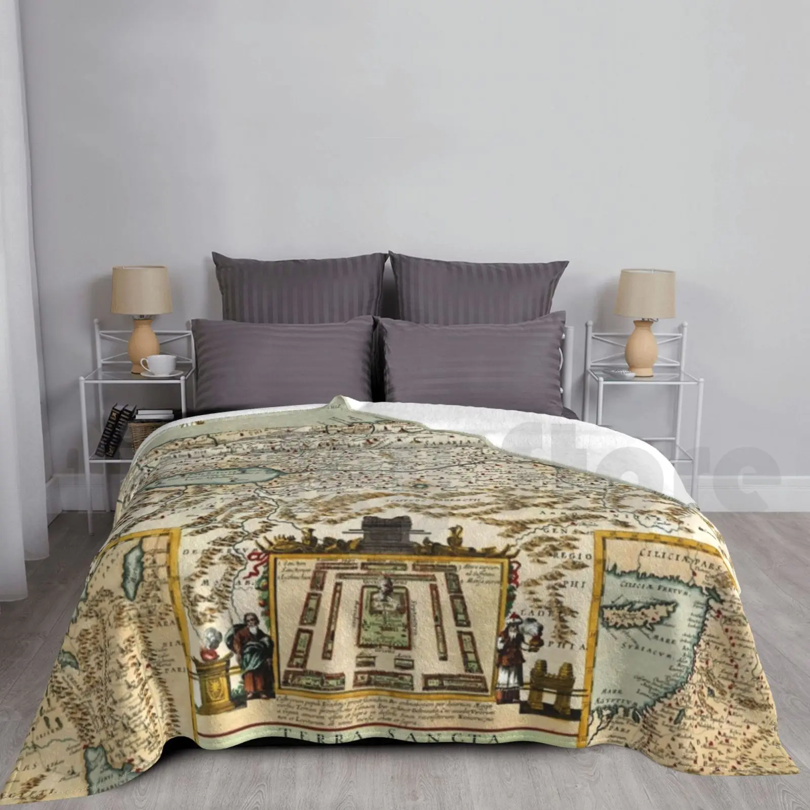 Map-Of-Israel-1660-Blanket-For-Sofa-Bed-Travel-Map-Of-Israel-Vintage ...
