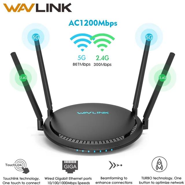 Wavlink 1200Mbps Smart WiFi Router 5Ghz Touchlink AC1200 Dual-Band ...