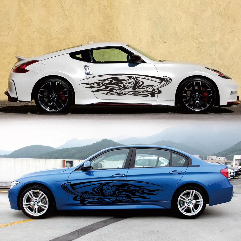 Dark-Death-Car-Sticker-Skulls-Totem-Decoration-Stripe-Flame-Vinyl ...