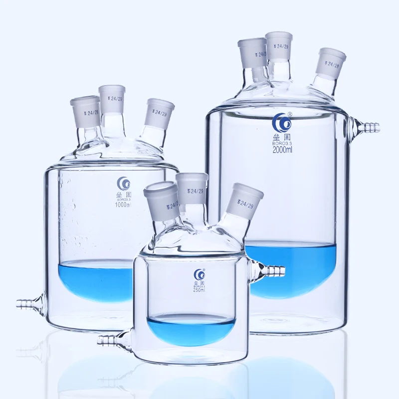 Flat-Bottom-Four-Mouth-Glass-Jacketed-Reaction-Bottle-Laboratory-Double ...