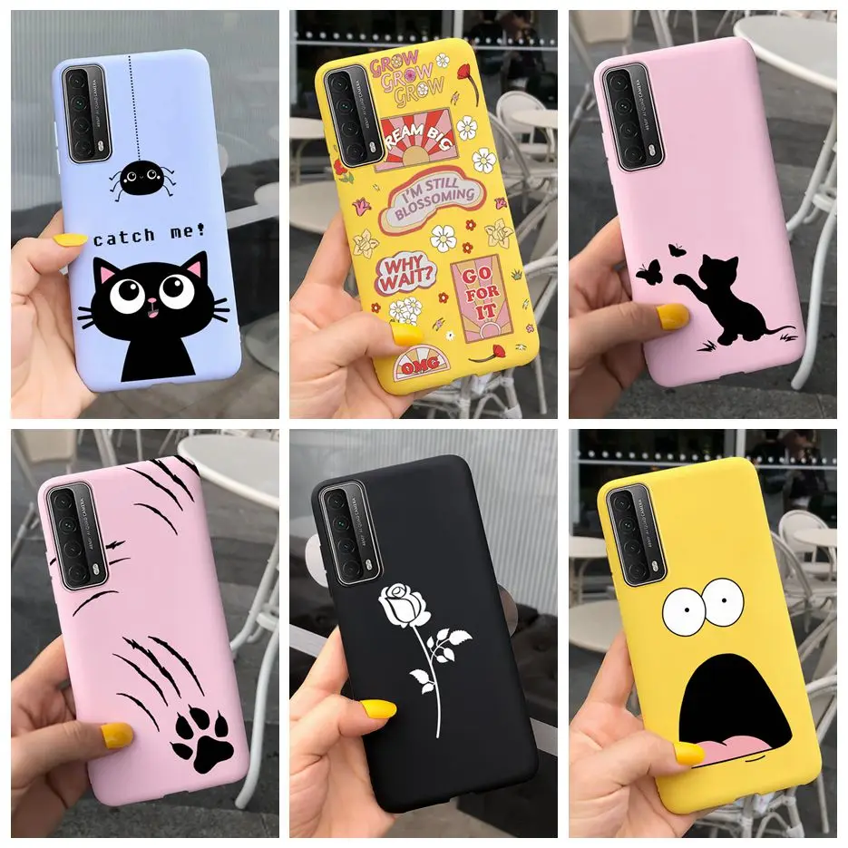 Funda protectora completa de silicona suave para Huawei Y7a, carcasa trasera con dibujos ...
