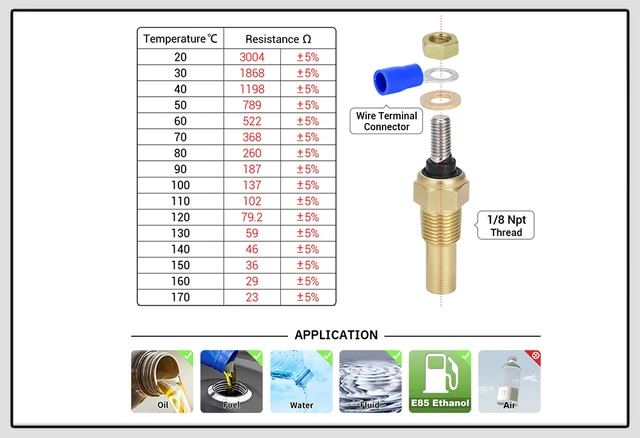 VR - 12V 1/8 NPT Racing Car Oil Temp Sensor Water temperature Sensor ...